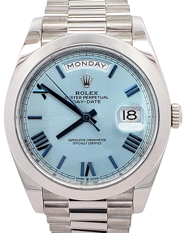 2020 Rolex Day-Date 40MM Ice Blue "Quadrant Motif" Dial Platinum Presi ...