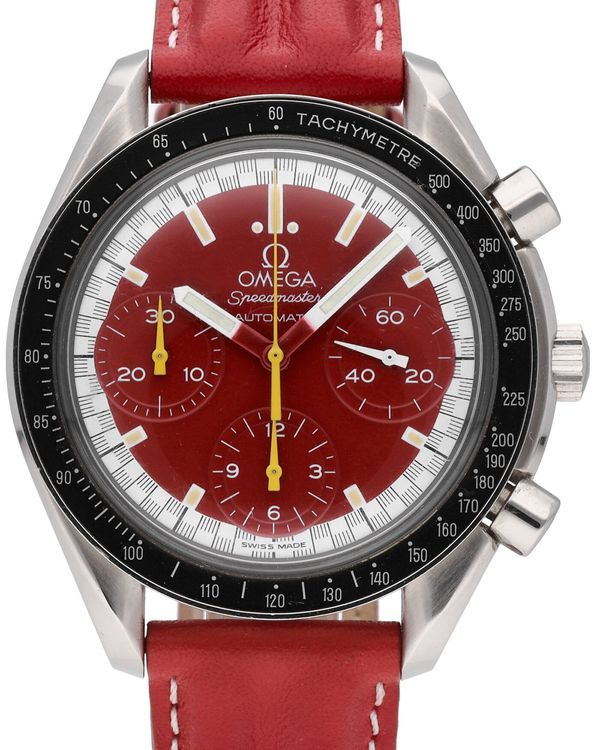 Omega Speedmaster Reduced "Schummacher" 39MM Red Dial Leather Strap (3 ...