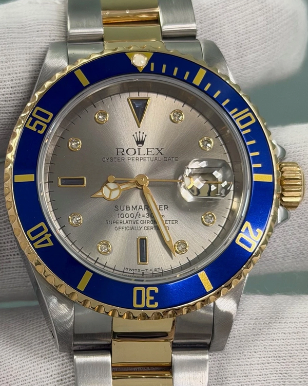 1997 (U Serial) Rolex Submariner Date 40MM Slate "Serti" Dial Two-Tone ...