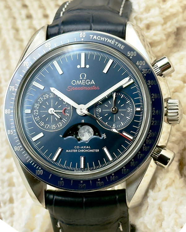 2024 Omega Speedmaster Moonphase 44MM Blue Dial Leather Strap (304.33 ...