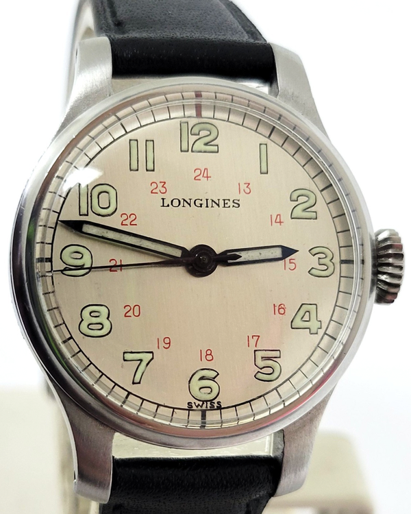 1941 Longines Vintage Military WWII 32.2MM Silver Dial Aftermarket Lea ...