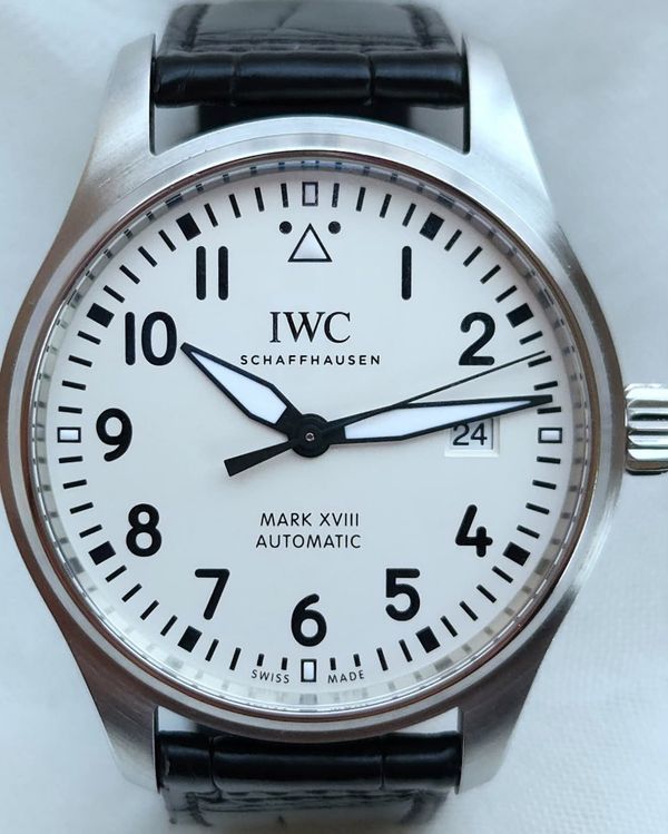 2019 IWC Schaffhausen Pilot Mark XVIII 40MM Silver Dial Leather Strap ...