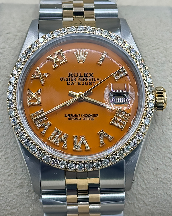 Rolex Datejust 36MM Aftermarket Orange Dial Aftermarket Two-Tone Jubil ...