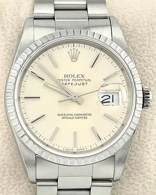 1991 (X Serial) Rolex Datejust 36MM Silver Dial Oyster Bracelet (16220 ...
