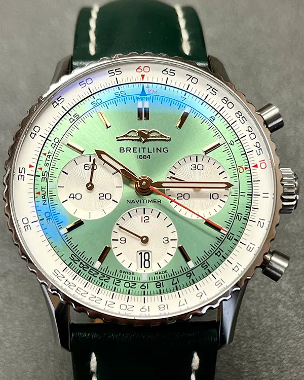 2022 Breitling Navitimer 1 B01 Chronograph 41MM Green Dial Leather Str ...