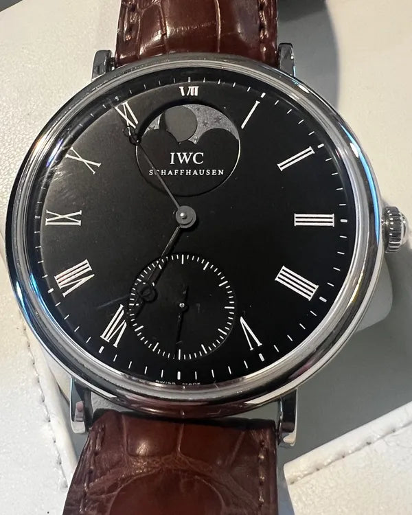 2008 IWC Schaffhausen Portofino Hand-Wound 46MM Black Dial Leather Str ...
