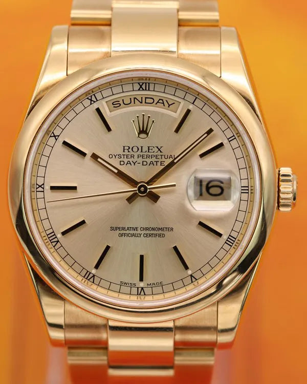 2004 Rolex Day-Date 36MM Silver Dial Yellow Gold Oyster Bracelet (1182 ...
