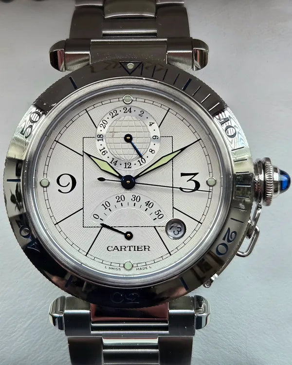 2004 Cartier Pasha De Cartier GMT Power Reserve 38MM Silver Dial Steel ...