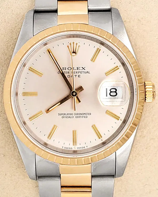 1993 Rolex Oyster Perpetual 34MM Silver Dial Two-Tone Oyster Bracelet ...
