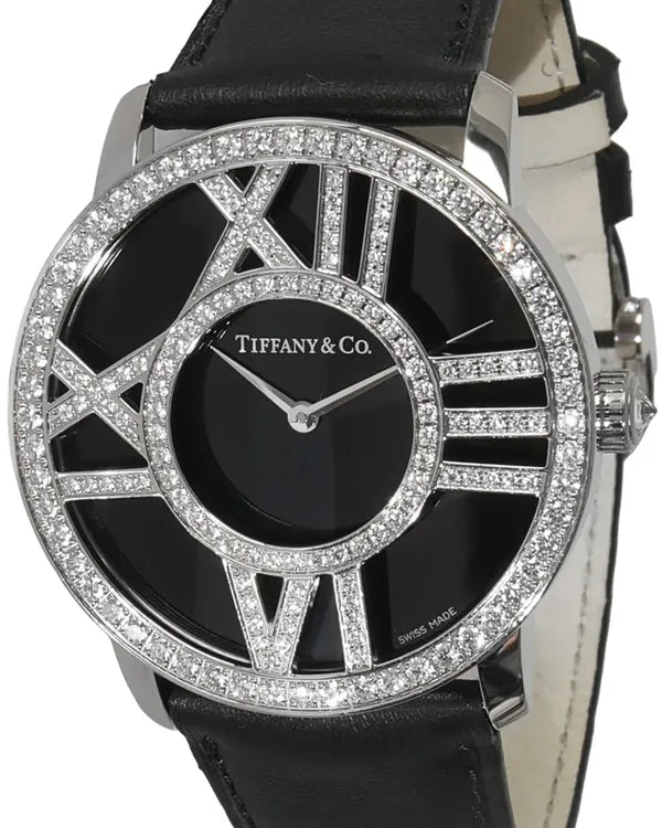 Tiffany & Co. Atlas 36MM Quartz Black Dial Aftermarket Leather Strap ...