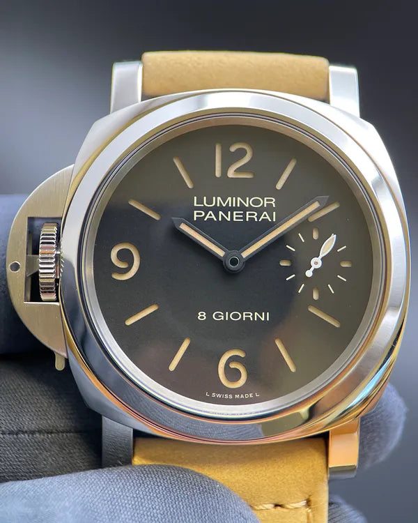 2025 Panerai Luminor "Destro Otto Giorni" 44MM Black Dial Leather Stra ...