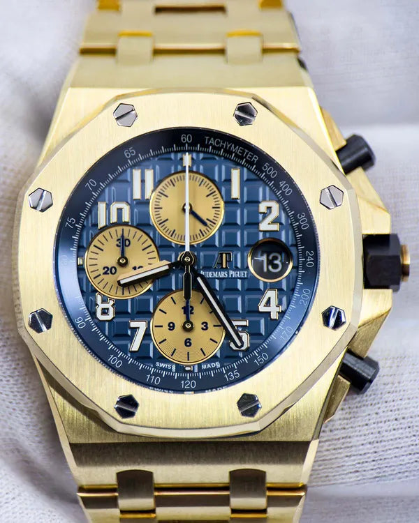 2017 Audemars Piguet Royal Oak Offshore 42MM Blue Dial Yellow Gold Bra ...