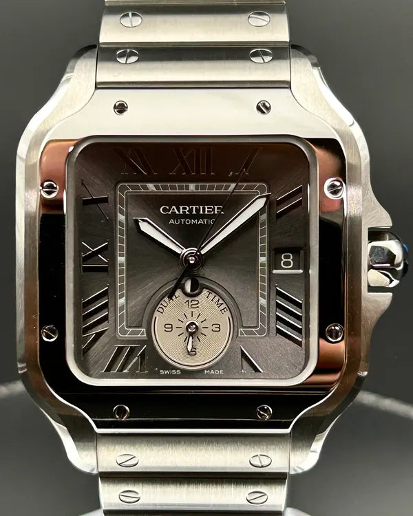 2024 Cartier Santos De Cartier Dual Time 40.2MM Grey Dial Steel Bracel ...