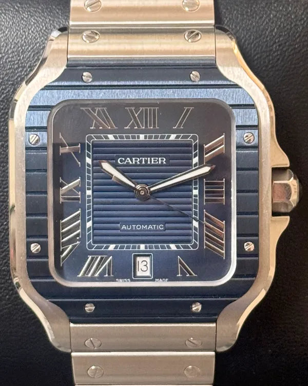 2022 Cartier Santos De Cartier 39.8MM Blue Dial Steel Bracelet (WSSA00 ...