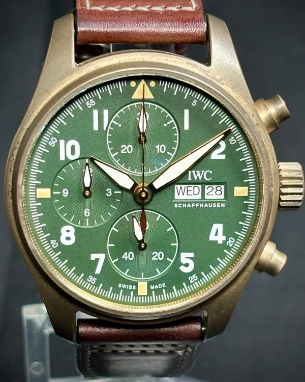 IWC Schaffhausen Pilot Spitfire Chronograph 41MM Green Dial Leather St ...
