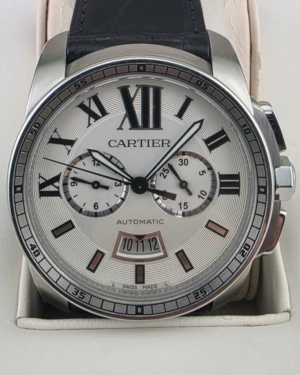 2019 Cartier Calibre de Cartier 42MM Silver Dial Leather Strap (W71000 ...