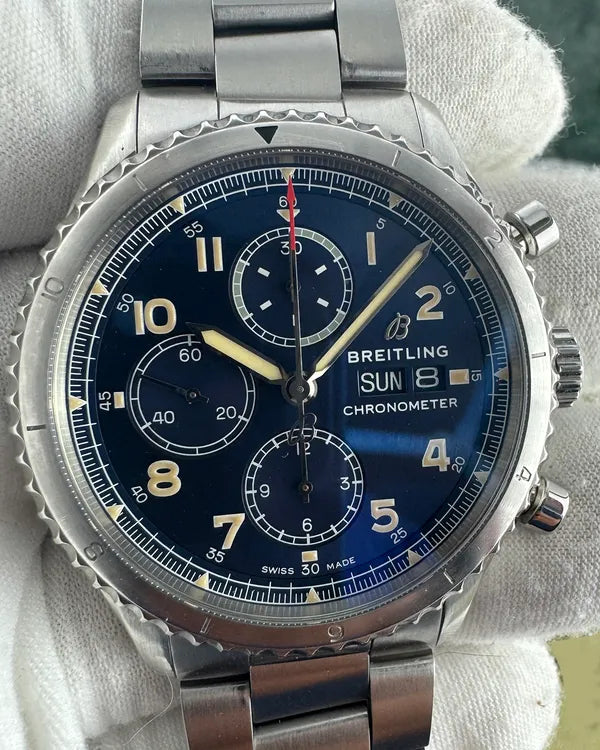 Breitling Aviator 8 Chronograph 43MM Blue Dial Steel Bracelet (A13316 ...