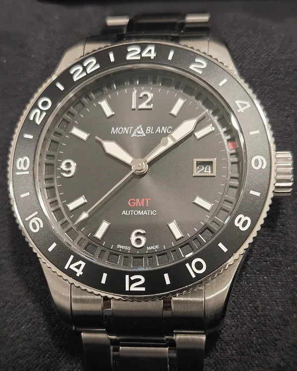 2025 Montblanc 1858 GMT 42MM Black Dial Steel Bracelet (129615) – Grailzee