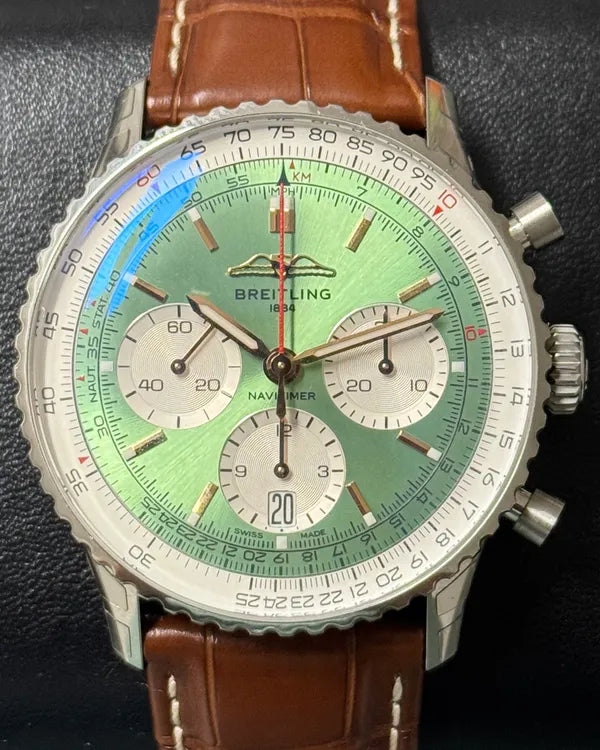 Breitling Navitimer B01 Chronograph 41MM Green Dial Leather Strap (AB0 ...