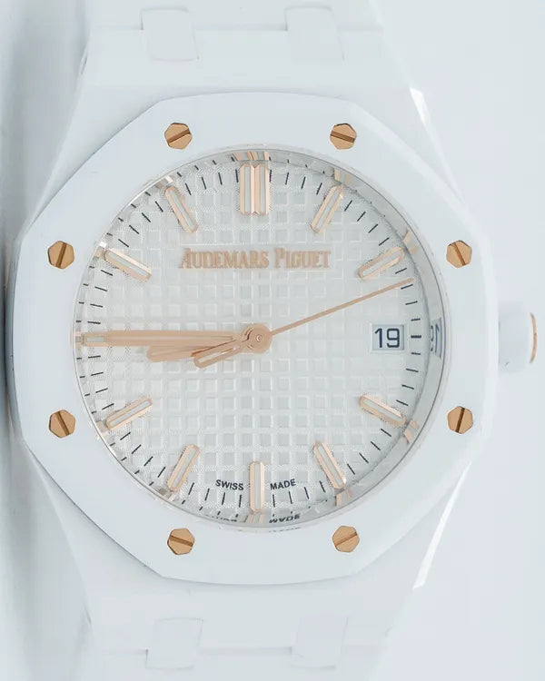Audemars Piguet Royal Oak 34MM Silver Dial Ceramic Bracelet (77350CB.O ...