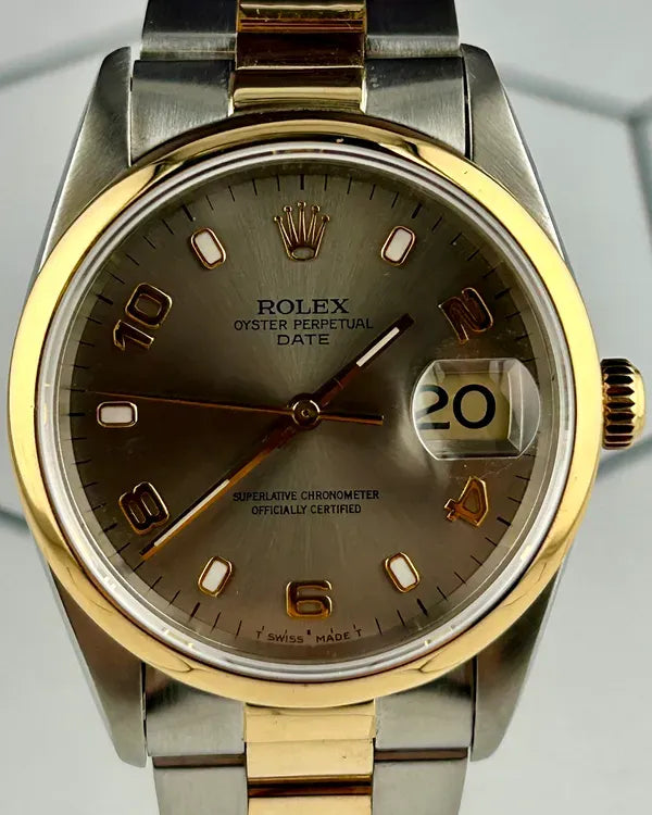 1997 (U Serial) Rolex Oyster Perpetual Date 34MM Grey Dial Two-Tone Oy ...