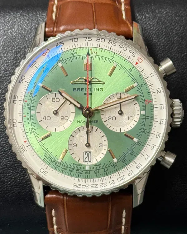 Breitling Navitimer 1 B01 Chronograph 41MM Pistachio Dial Leather Stra ...