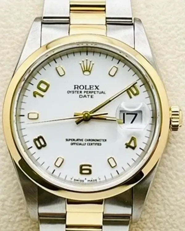 1997 (U Serial) Rolex Oyster Perpetual Date 34MM White Dial Two-Tone O ...