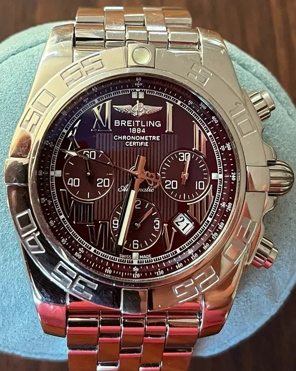 Breitling Chronomat 44MM Burgundy Dial Steel Bracelet (AB0110) – Grailzee