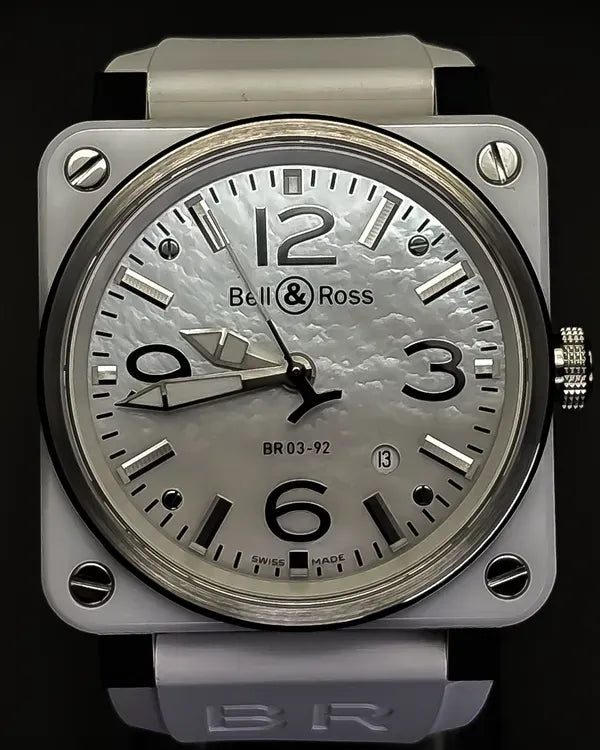 Bell & Ross BR 03 White Ceramic 42MM Mother of Pearl Dial Rubber Strap ...