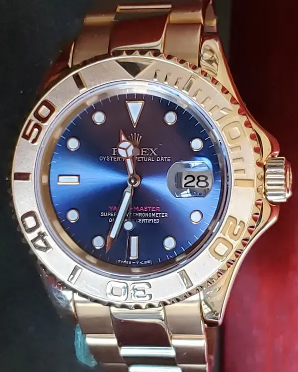 1997 (U Serial) Rolex Yacht-Master 40MM Blue Dial Yellow Gold Oyster B ...