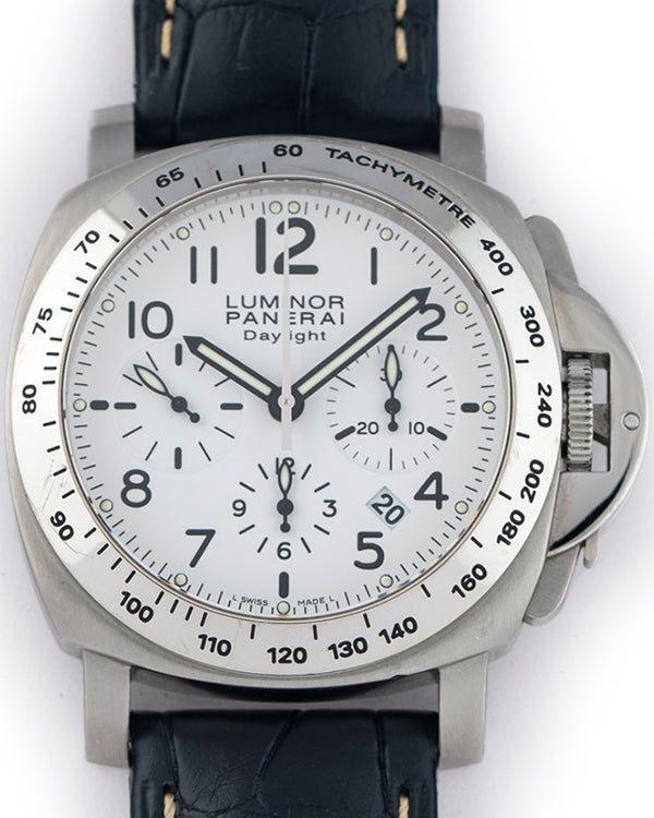 2004 Panerai Luminor Daylight Chronograph 44MM White Dial Leather Stra ...