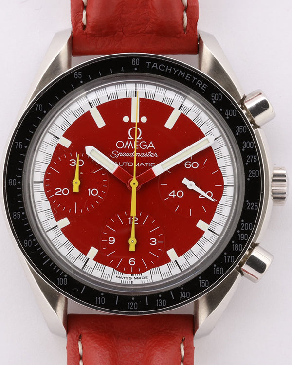 Omega Speedmaster Reduced "Schumacher" 39MM Red Dial Leather Strap (38 ...