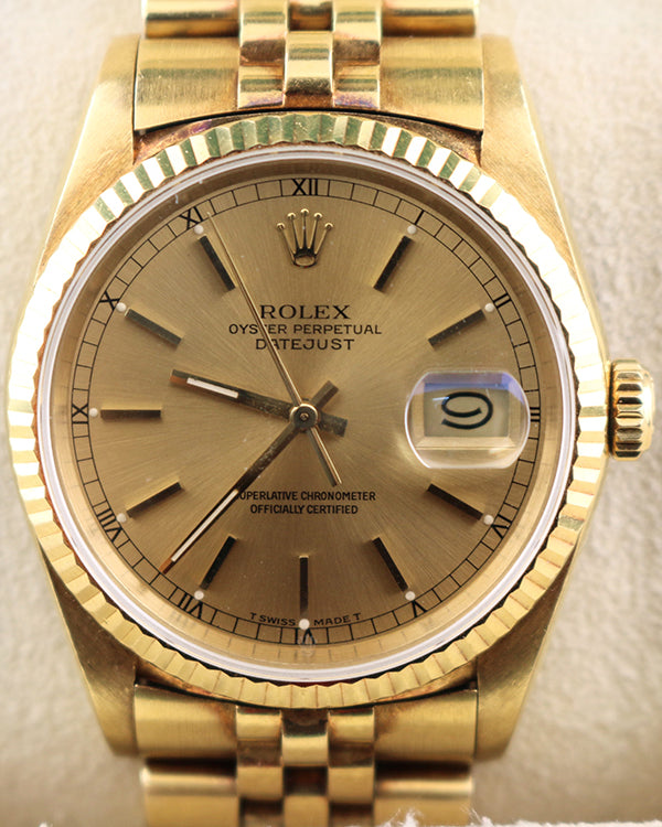 1988 Rolex Datejust 36MM Champagne Dial Jubilee 78273) Yellow Gold Bra ...
