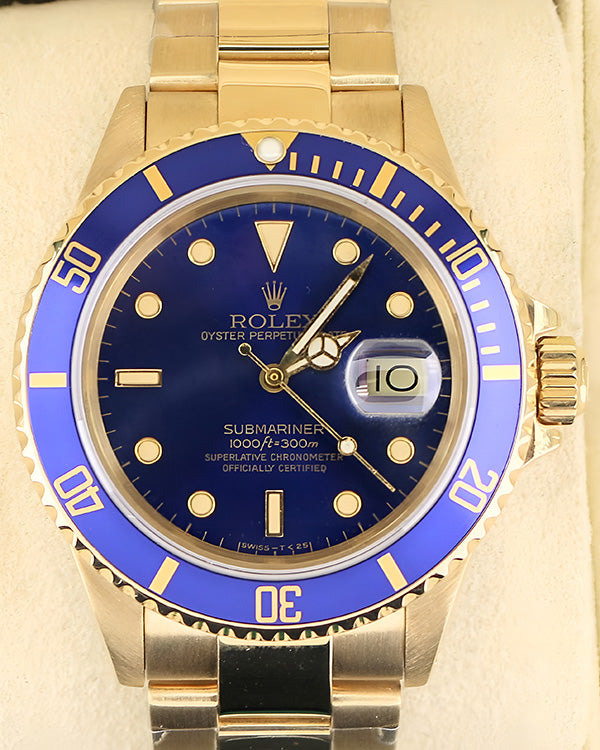 Rolex Submariner Date "Bluesy" 40MM Blue Dial Yellow Gold Oyster Brace ...