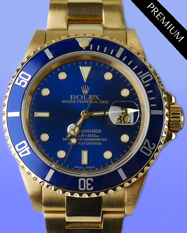 1993 (S Serial) Rolex Submariner Date "Bluesy" 40MM Blue Dial Yellow G ...