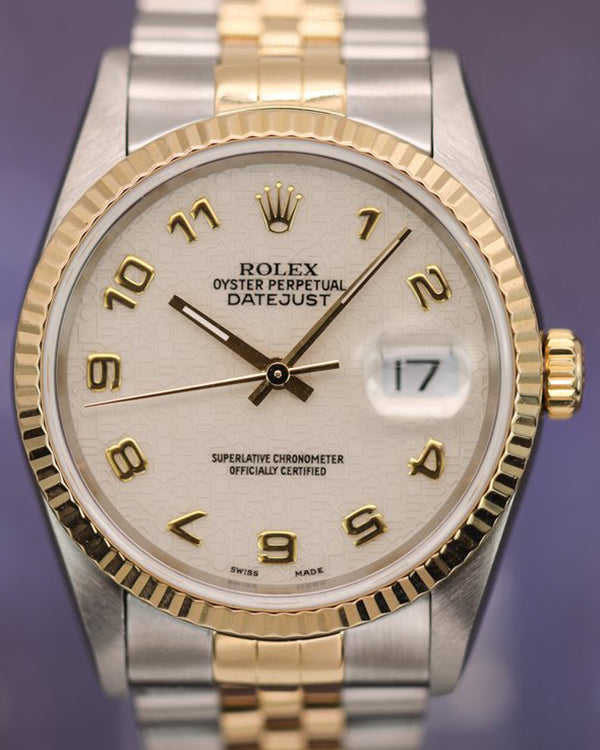 1995 (W Serial) Rolex Datejust 36MM Cream Dial Two-Tone Jubilee Bracel ...