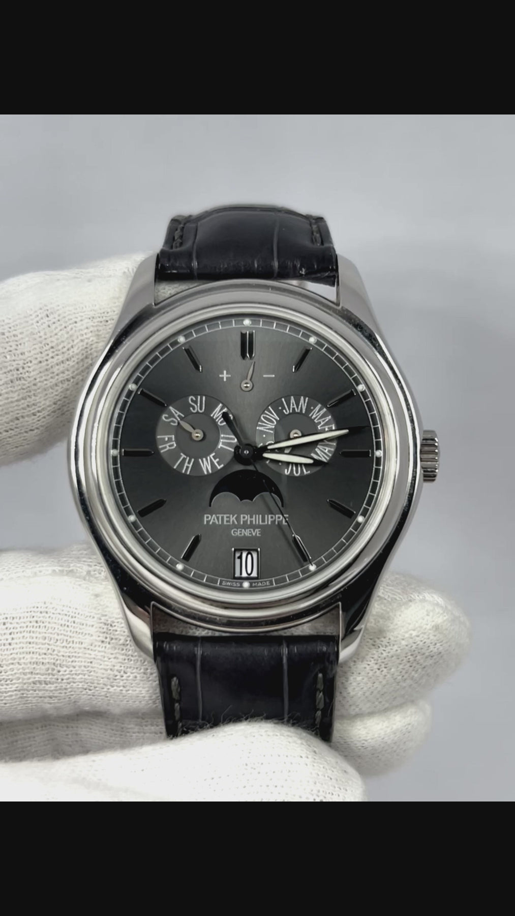 Patek Philippe Annual Calendar Moonphase 39MM Grey Dial Leather Strap ...