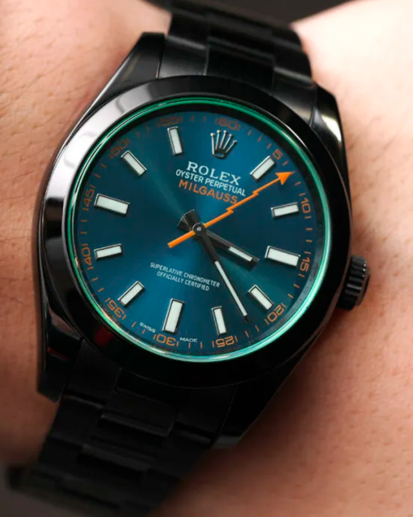 Rolex Milgauss Custom Black PVD Coated 40MM Blue Dial Steel Bracelet ...