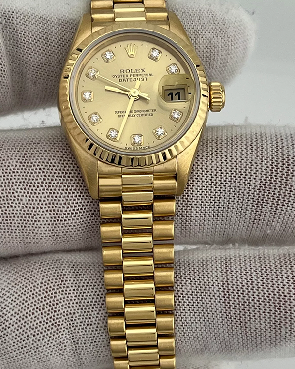 1999 Rolex Lady-Datejust 26MM Champagne Dial Yellow Gold President Bra ...