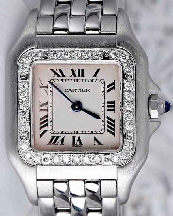 Cartier Panthère de Cartier 22MM Quartz Diamond Cream Dial Steel Brace ...