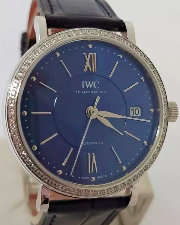 IWC Schaffhausen Portofino Automatic 37MM Navy Blue Dial Leather Strap ...